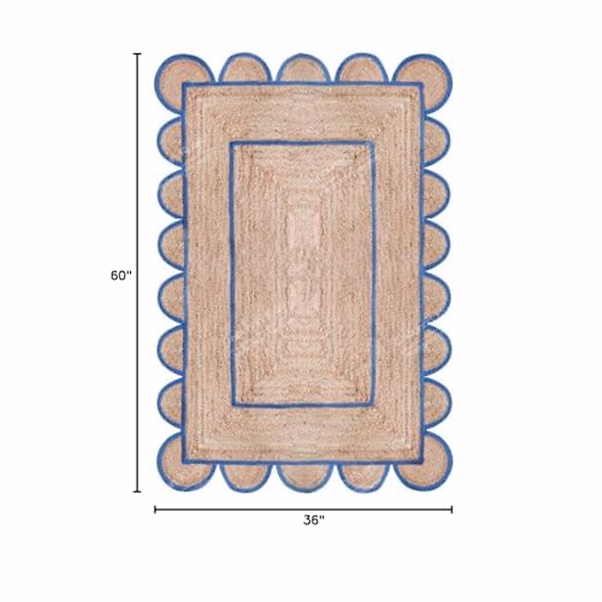 Chouhan Rugs Area Rug Natural Jute Hand Braided Rug Light Blue Scalloped Runner