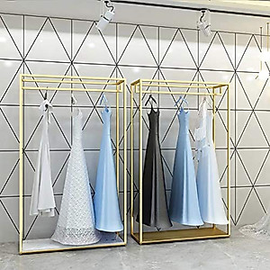 FURVOKIA Heavy Duty Metal Garment Rack,Wedding Dress Retail Studio Display Stand,Floor-Standing Clothing Rack,Shoes Bags Clothes Organizer Storage Shelves (Gold with Metal Plate, 67" H)