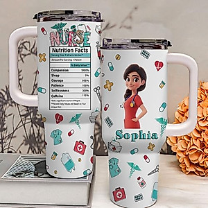 Personalized Nurse Tumbler 40oz -addiction recovery-Custom Name Insulated Travel Mug with Handle & Straw, Gift for Nurses, Medical Workers, Appreciation, Mother's Day 7H4fMa