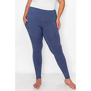 YOGALANDUSA Women's Yoga Workout Leggings – Plus Size High Waisted 4 Way Stretch with Zipper Pocket Casual Active Pants CYP1031PX V.Denim 3X