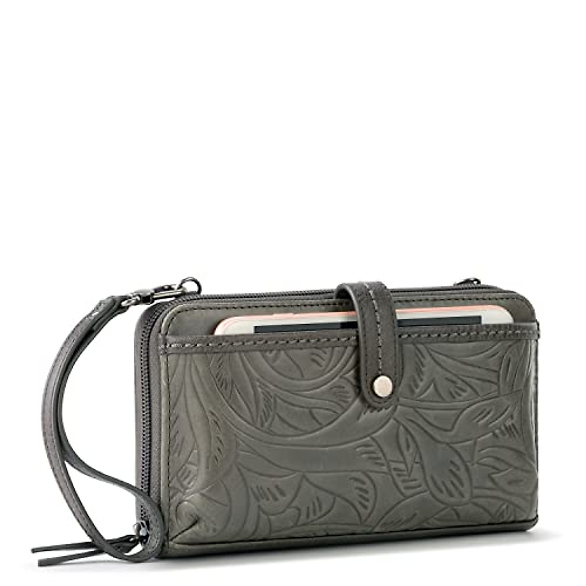 The Sak Womens Iris Large Smartphone Crossbody Bag in Leather, Slate Leaf Embossed, One Size US