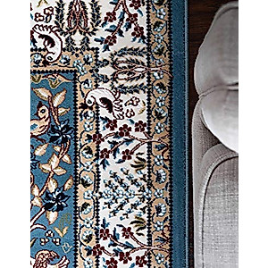 Unique Loom Narenj Collection Classic Traditional Textured Hunting Design Area Rug, 8 ft x 10 ft, Blue/Tan
