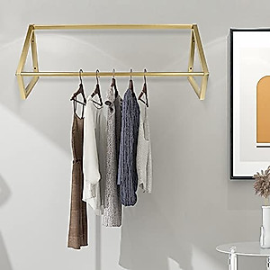 Wall-Mounted Garment Rack ,Modern Simple Clothing Store Heavy Metal Display Stand Garment Bar,Clothes Rail,Bathroom Hanging Towel Rack,Multi-purpose Hanging Rod for Closet Storage (Gold Square Tube,39.4"L)