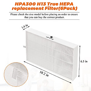 Blutoget HPA300 HEPA Filter Replacement - Compatible For Honey-well Air Puri-fier HPA300 HPA200 HPA090 Series-Replaces HRF-R3 HRF-R2 HRF-R1(Pack of 6 x Hepa Filters)