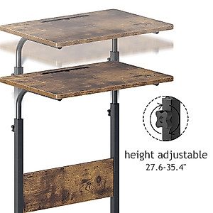 DlandHome Rolling Desk Mobile Standing Desk Mobile Side Table 23.6 Inches w/Wheels Adjustable Movable Portable Laptop Computer Stand for Bed Sofa,Retro,05-1-60FG