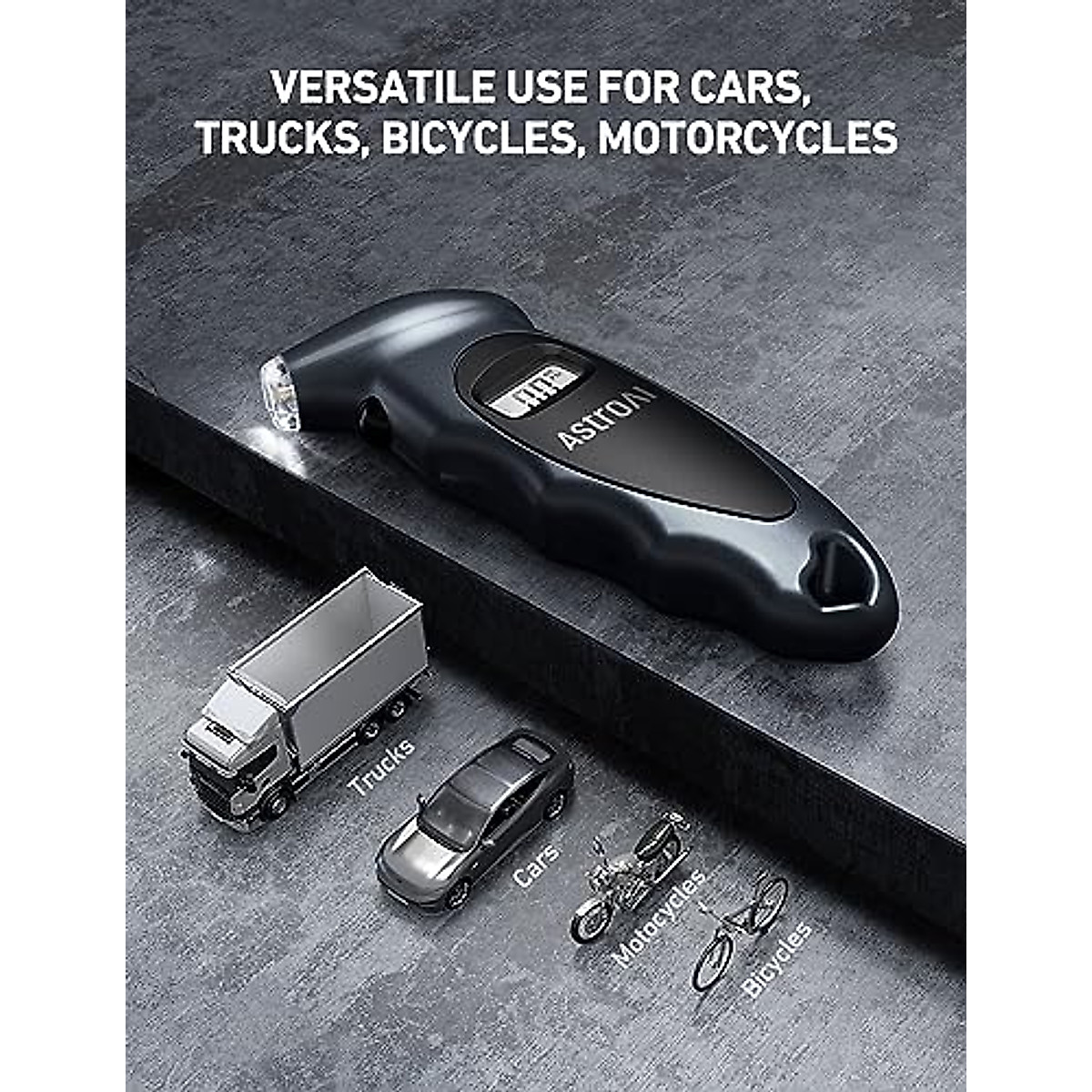 AstroAI Digital Tire Pressure Gauge with Replaceable AAA Battery, 150 PSI 4 Settings Stocking Stuffers for Car Truck Bicycle Backlit LCD Non-Slip Grip Car Accessories, Gray