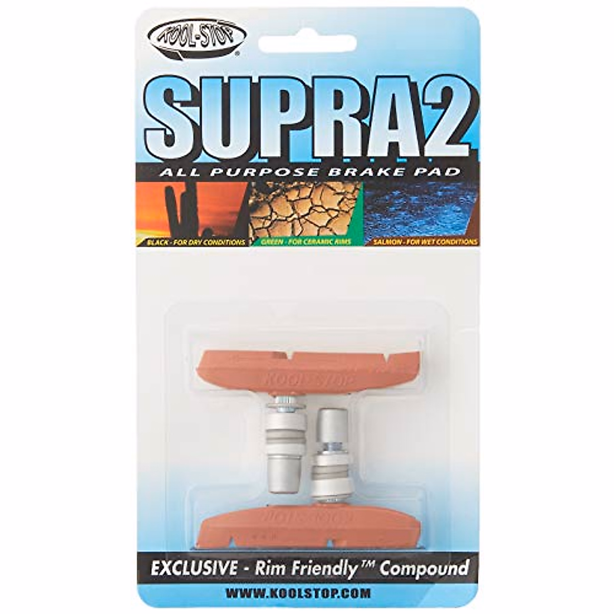 Kool-Stop Supra 2, Linear Pull Pads, Threaded Posts, Salmon, Pair