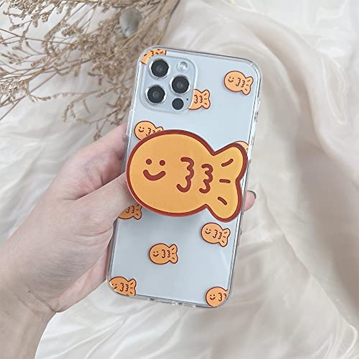 ONLYOU GRIPTOK Phone Grip Korean Grip Tok Taiyaki Design Funny Unique Cute Phone Stand Drop Prevention Just Stick On Custom Pair Women's (Brown)