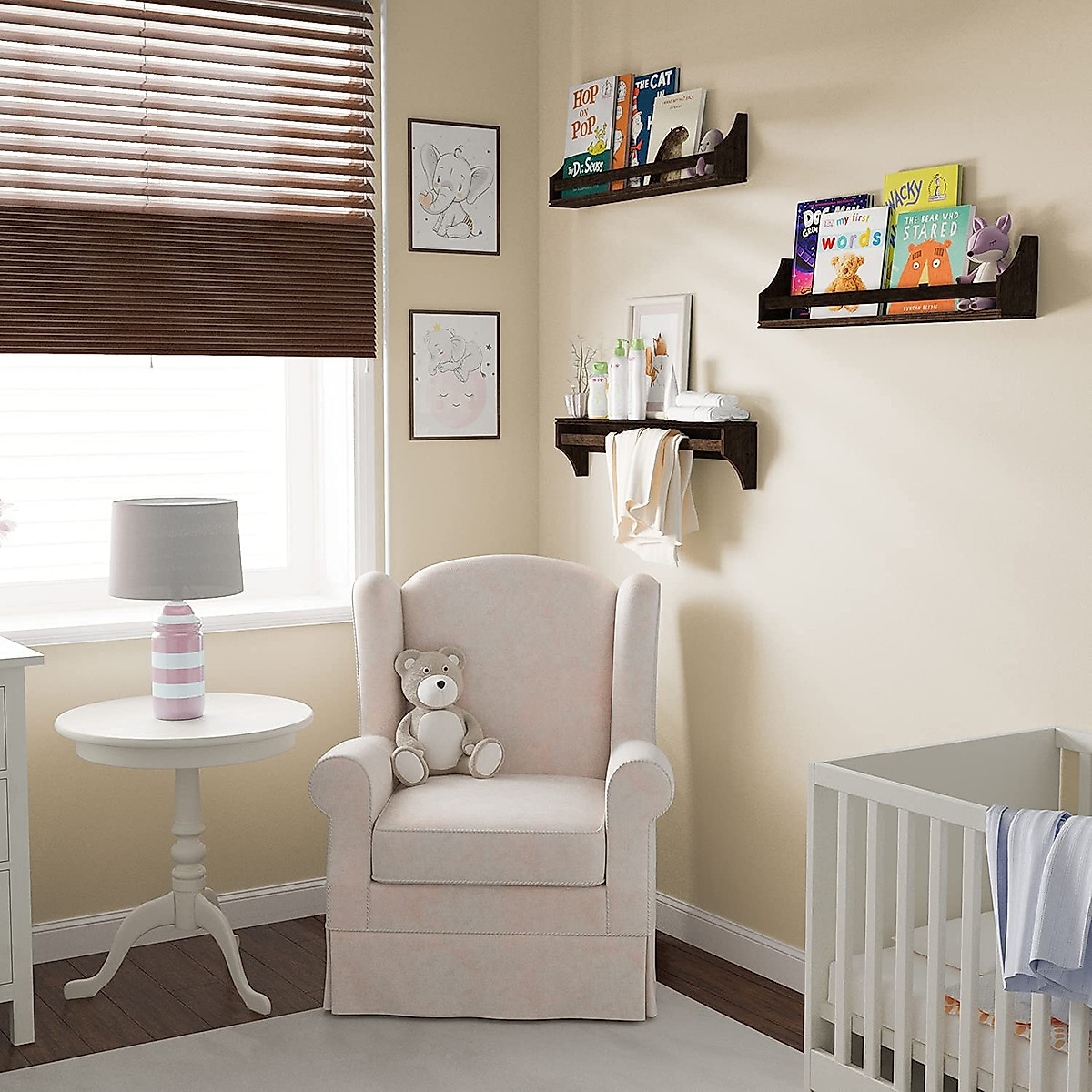 brightmaison Angel 30" Floating Shelves for Wall Decor, Kids Bookshelf for Wall, Toy Storage Shelf & Nursery Book Shelves Wood Wall Shelves for Home Decor Set of 3 Brown