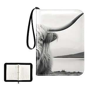 PYBUG Highland Cow Trading Card Binder with Nylon Strap 4-Pocket Waterproof PU Leather Card Collection Binder for 400 Cards Sturdy Card Holder Folders for Game Cards,Sports Cards