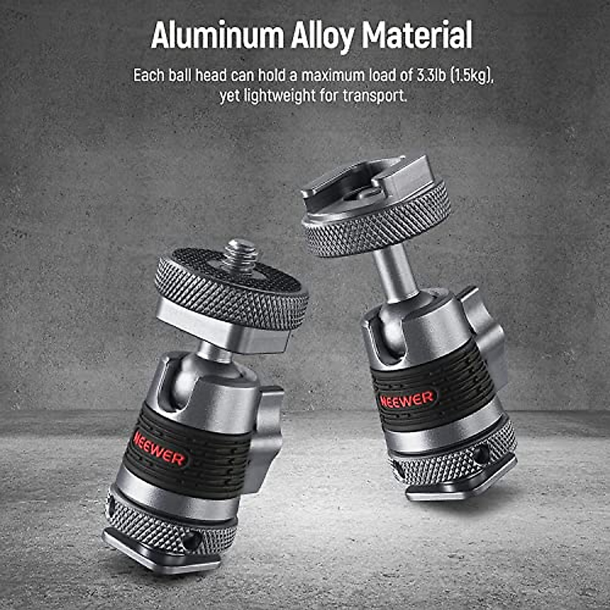 NEEWER Mini Ball Head with Removable Cold Shoe Mount and 1/4” Screw, Detachable Cold Shoe Base, 2 Way Installation Compatible with SmallRig Cage, DSLR Camera, Monitor, LED Video Light (2 Packs, ST44)