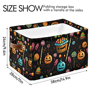 senya Halloween Storage Basket, Pumpkin Candy Foldable Fabric Collapsible Storage Bins Organizer Bag for Storage Clothes