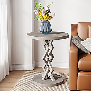 Tribesigns Set of 2 Round End Table, 2-Tier Wood Side Table with Pedestal, Modern Nightstand Bedside Table Coffee Accent Table for Living Room Bedroom & Small Space, Gray (2)