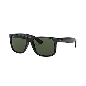 Ray-Ban RB4165F Justin Low Bridge Fit Rectangular Sunglasses, Rubber Transparent Grey/Dark Grey, 55 mm