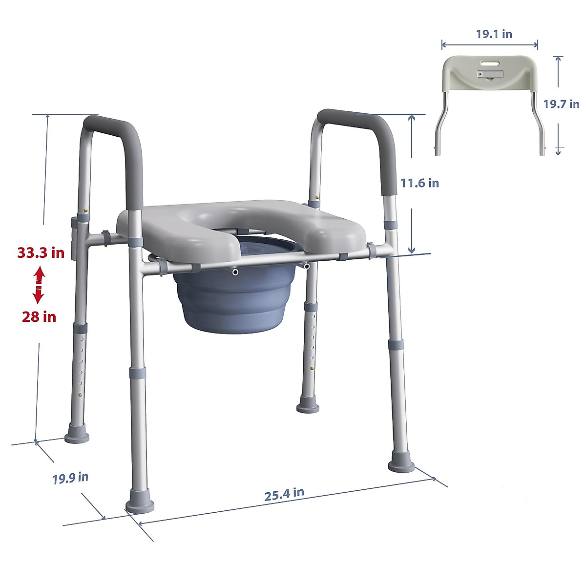 Eillion Raised Toilet Seat with Handles for Elderly Toilet Seat Risers for Seniors, Bedside Toilet Chairs for Seniors with Arms, Adjustable Height Handicap Toilet Seat with Handles over Toilet, 400lbs