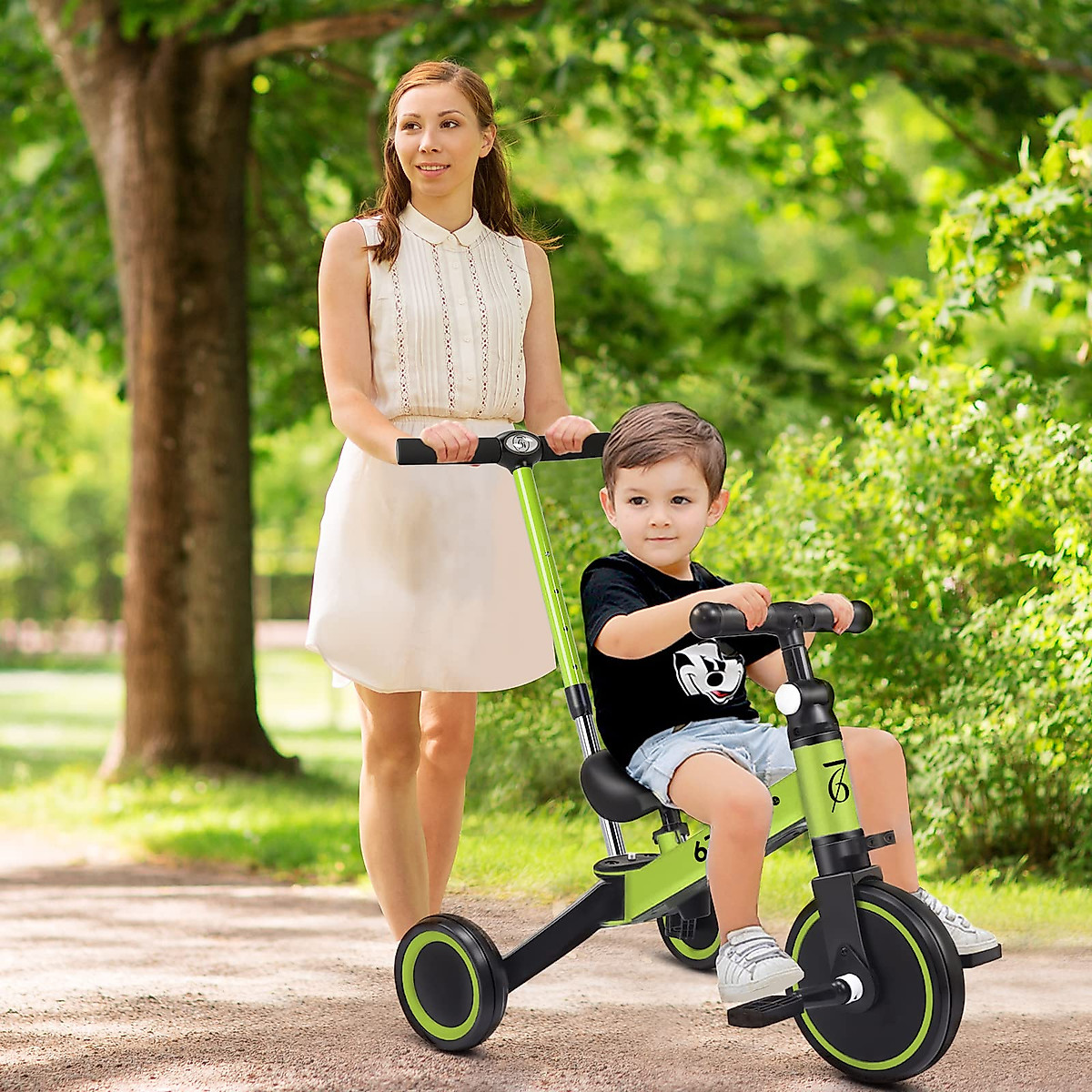 67i Tricycles for 1-3 Year Old Toddler Tricycle with Push Handle 1-3 Years Old Trikes for Toddlers Push Handle Kids Push Trike Toddler Bike Removable Pedals Adjustable Seat and Handle (Green)