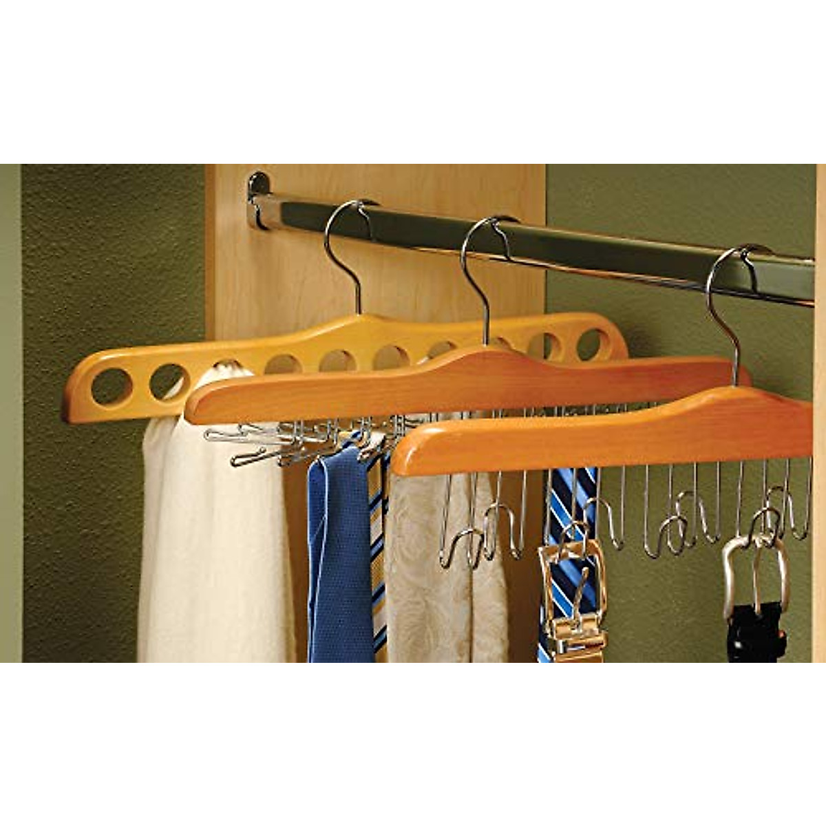 Natural Finish Wood Scarf Hanger with 10 Holes and Chrome Hardware in 17 1/2" Length X 3/4" Thick, 1 Hanger