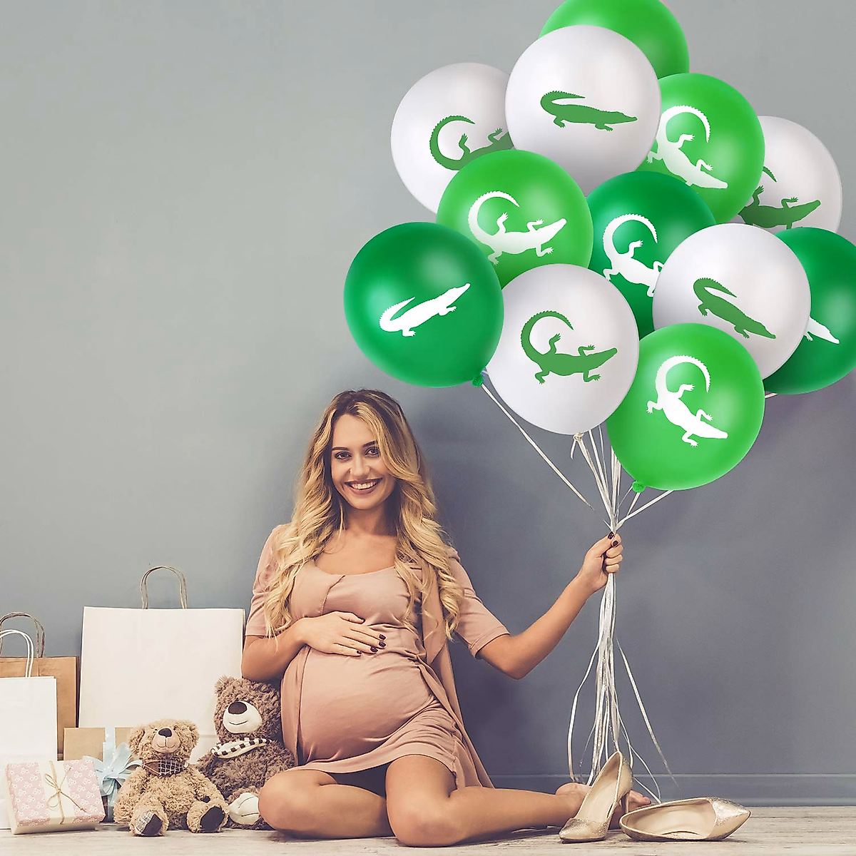 60 Pieces Crocodile Latex Balloons Alligator Themed Balloons and 2 Rolls Gold Balloon Ribbon for Reptile Party Baby Shower Birthday Party Decorations