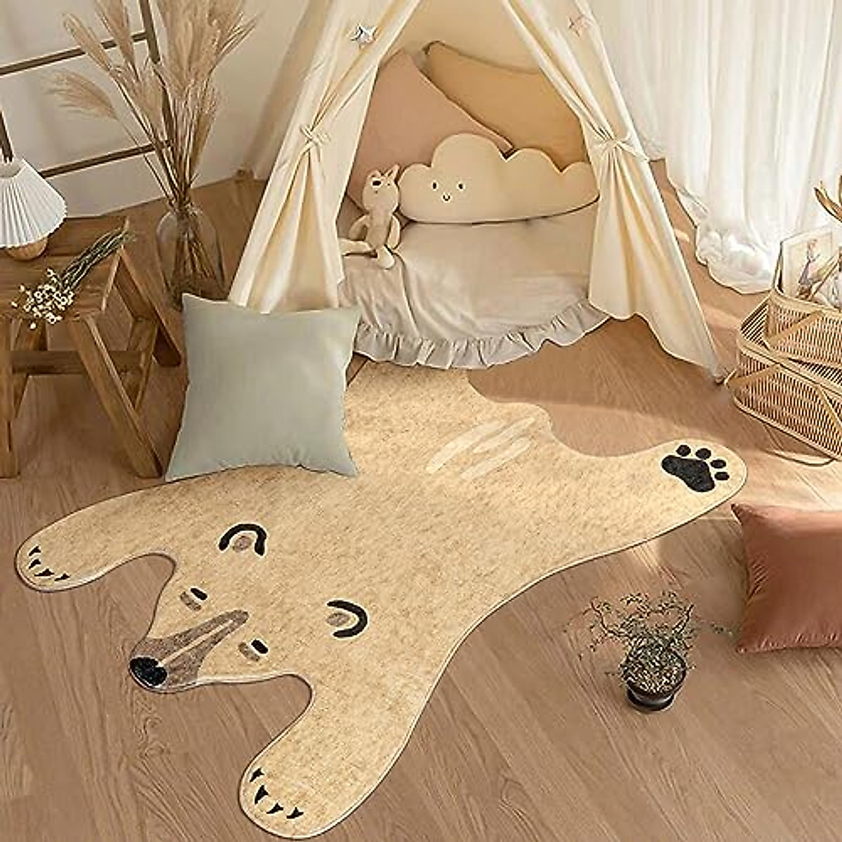 LIVEBOX White Bear Kids Rug for Nursery,36"x53" Washable Area Rug for Bedroom,Non-Slip Soft Rug for Bathroom,Animals Playroom Rug Floor Door mat for Kids Room Tent Entryway