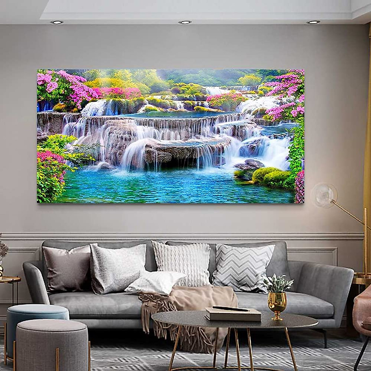 DIY 5D Diamond Painting Kits for Adults Waterfall Scenery Embroidery Full Round Drill Large Size(31.5x11.8 inch) Diamond Crystal Gem Arts Painting Craft for Home Wall Decor