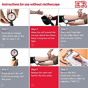 Ever Ready First Aid One Handed Palm Manual Blood Pressure Sphygmomanometer Monitor Reader, 8 ¾” to 16”, Lined Cuff with D-Ring - Large Adult