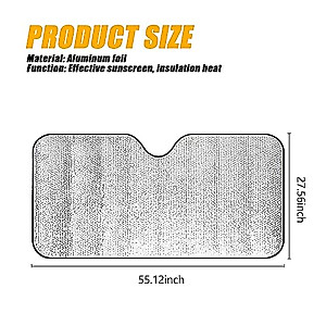gunhunt 1 PC Car Windshield Sunshade, Silver Foldable Reflective Sun Visor, Front Window Sun Protector Cover, Sunlightproof Bubble Insulation Board, Fits Car, Small Sedan, SUV (55.1In x 27.5In)