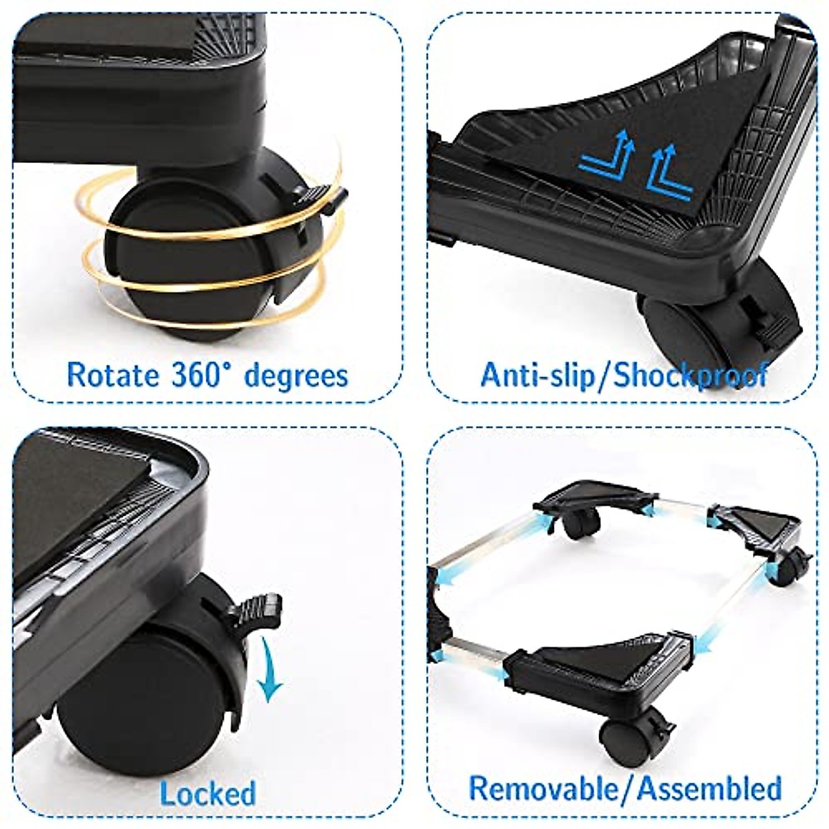 Computer Tower Stand CPU Holder Stand with 4 Mute Caster Wheels，CPU Stand for Gaming pc,Suitable for Most PC Brackets On The Carpet Floor (Black) (Black)