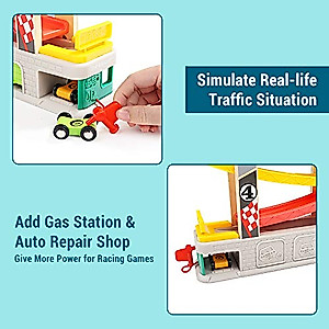 TOP BRIGHT Car Ramp Toys , Race Track Car Toy for Toddler Age 2-4 Year Old Boy with 4 Car, Parking Lot & Gas Station