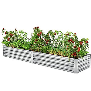 BIRASIL Outdoor Galvanized Raised Beds, Steel Garden Boxes for Flower Vegetables, Metal Planter Box for Gardening (8x2x1FT, Silver)