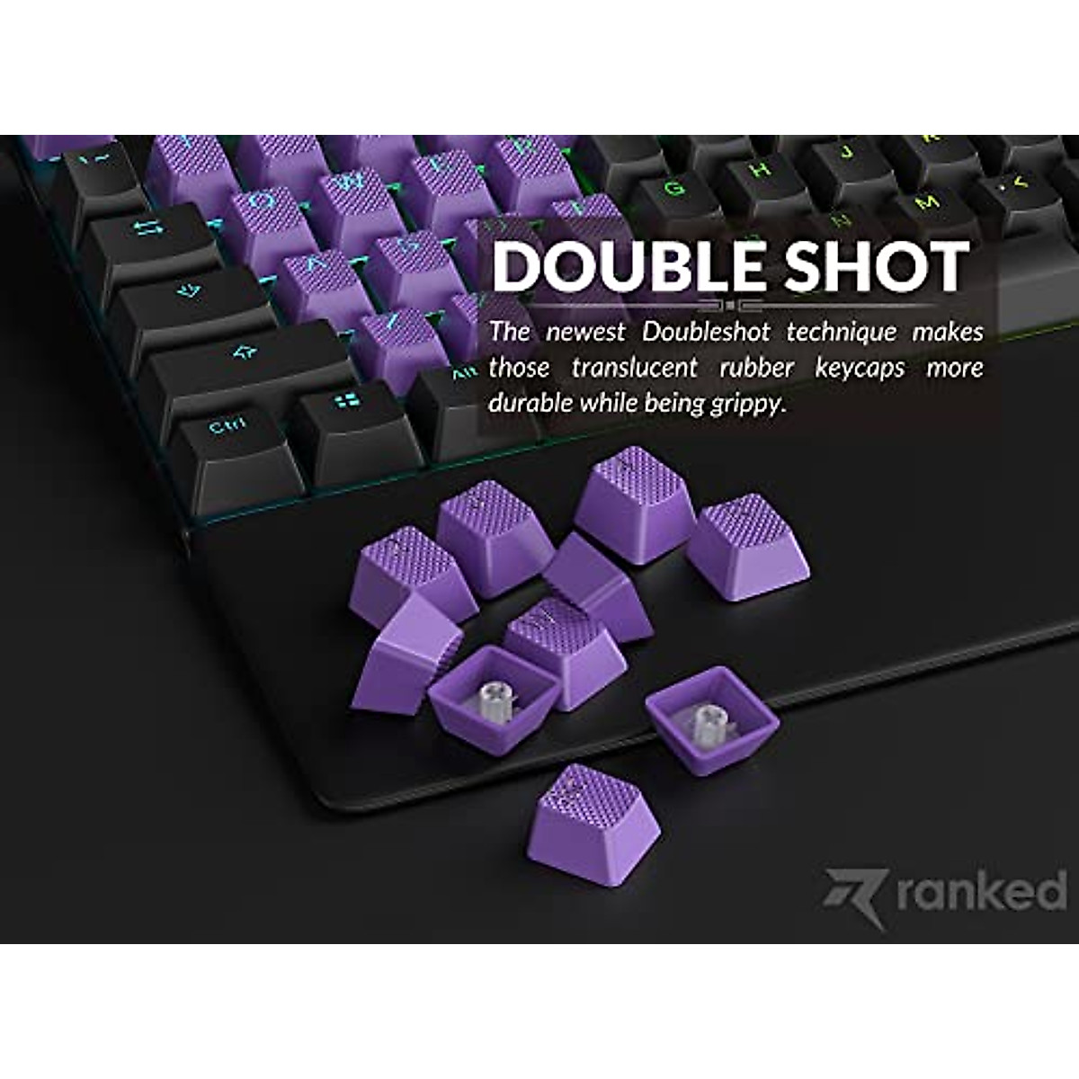 Ranked Rubber Keycap Set | Double Shot Translucent | OEM Profile for Mechanical Gaming Keyboard (Dark Purple, 23 Keys)
