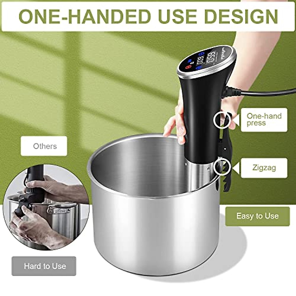 Wancle Sous Vide Cooker Machine 1100W IPX7 Immersion Circulator, with Reservation Function, Easy to store