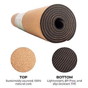 Mount Adams Cork Yoga Mat, 72" Long by 26" Wide, 6mm Thick Yoga Mat, Natural Hot Yoga Mat for Fitness or Pilates, Non Slip Exercise Mat for Workout or Stretching