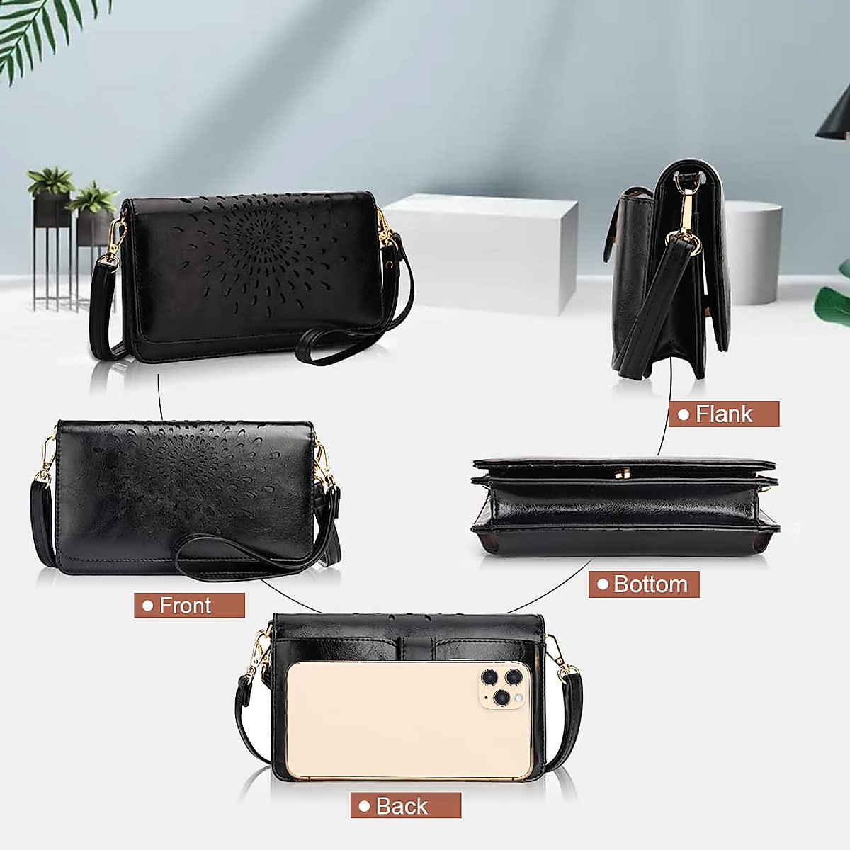 APHISON Multi-Function Small Crossbody Bags For Women,Cell Phone Shoulder Bag,Clutch Purse,RFID Wristlet Wallet,Card Holder Black