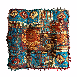 vctops Bohemian Patchwork Square Chair Seat Cushions for Dining Kitchen Office Chairs Patio Soft Cotton Linen Chair Pads (Blue,16"x16")