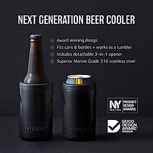 Huski Beer Cooler 2.0 | NEW | Premium Can and Bottle Holder | Triple Insulated Marine Grade Stainless Steel | Detachable 3-in-1 Opener | Works as a Tumbler | Best Gifts for Beer Lovers (Stainless)