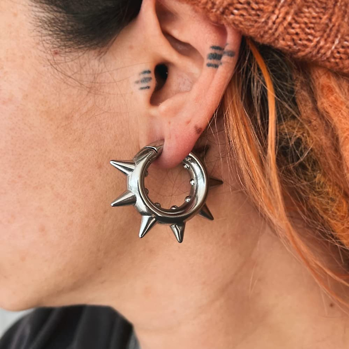 Atomhole 2PCS Spike-Shaped Ear Gauges, Hypoallergenic Ear Hangers Weights for Stretched Earlobe, 316 Stainless Steel Ear Expander Body Piercing Tunnel Plug Jewelry