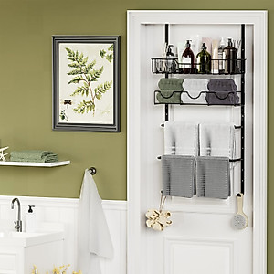 PAPAGIFTREE 4 Tiers Towel Racks for Bathroom Door Adjustable Bathroom Towel Holder with Storage Basket Towel Storage for Bathroom Towel Bar for Bathroom Over The Door Towel Bar for Bathroom