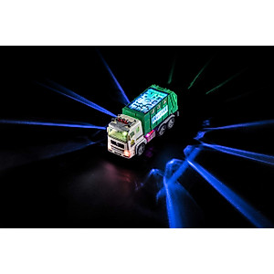 Zetz Brands Toy Garbage Truck for Kids with 4D Lights and Sounds - Battery Operated Automatic Bump & Go Car - Sanitation Truck Stickers