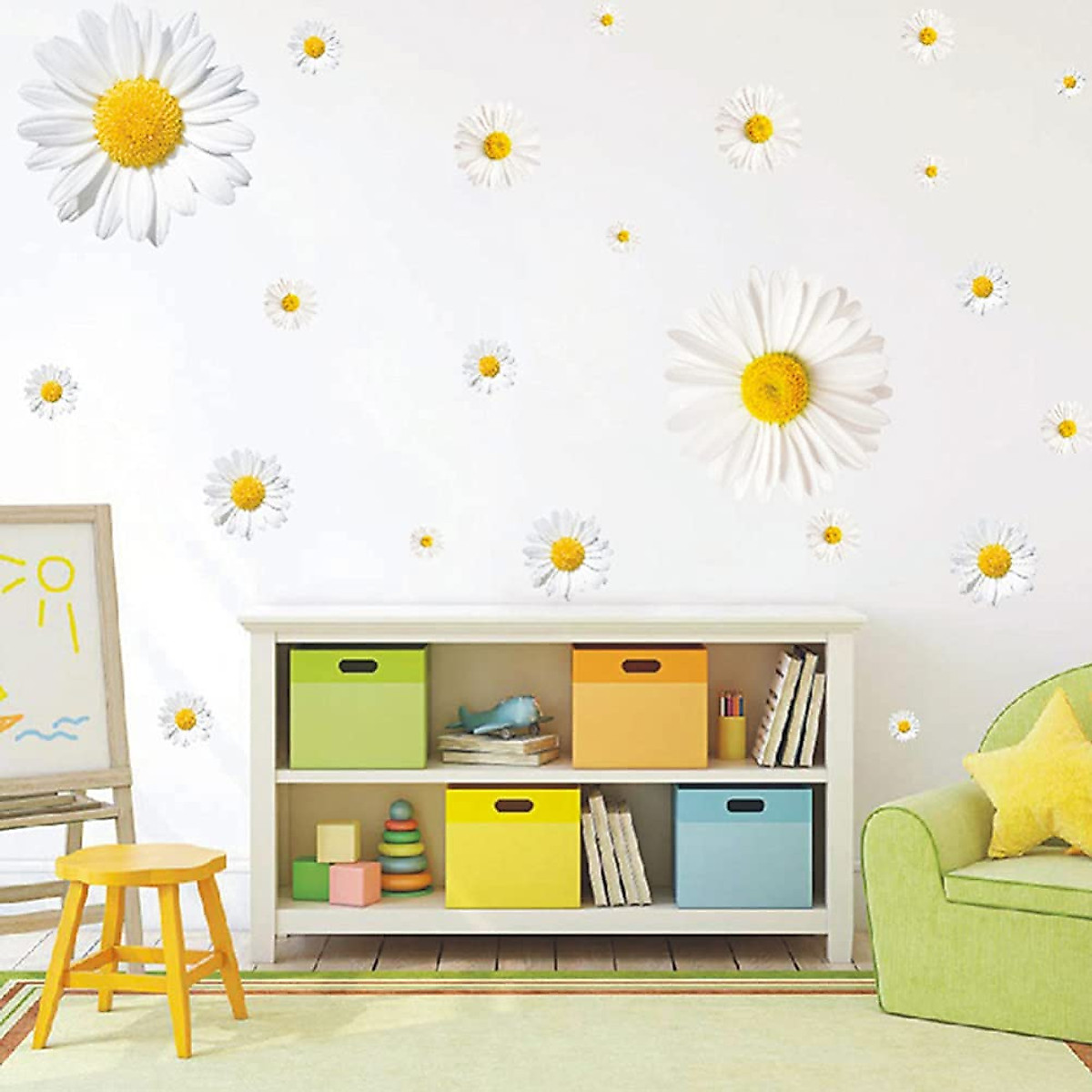 Toyvian Daisy Flower Wall Stickers 3D Removable Flowers Decal Floral DIY Mural for Nursery Bedroom Living Room Bathroom Kitchen Decoration