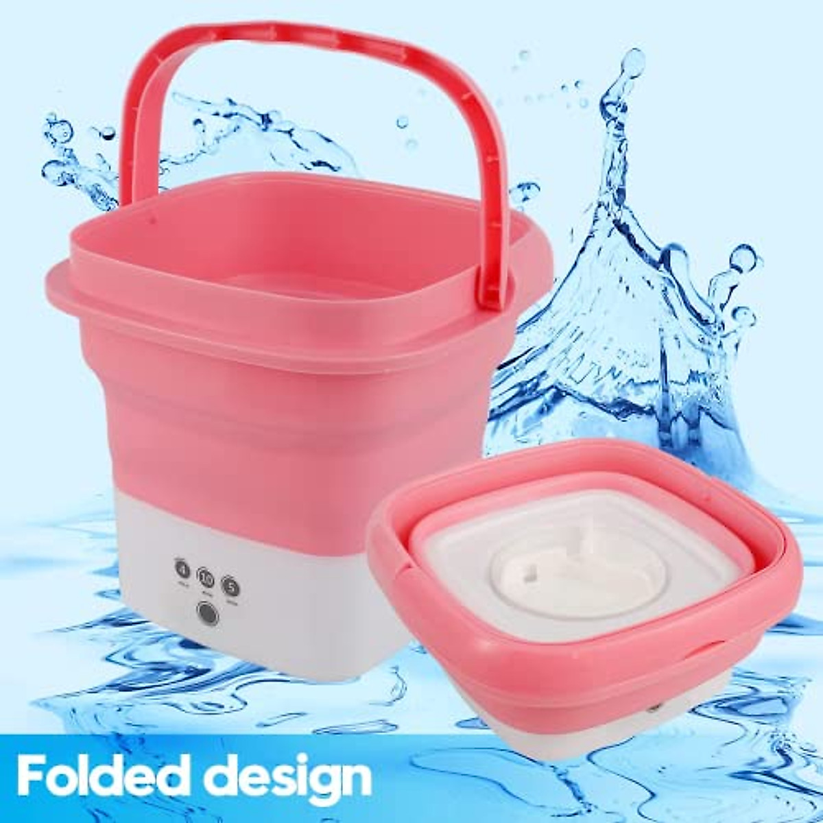 Portable Washing Machine, Mini Folding Washer and Dryer Combo,with Small Foldable Drain Basket for Underwear, Socks, Baby Clothes, Travel, Camping, RV, Dorm, Apartment (PINK)