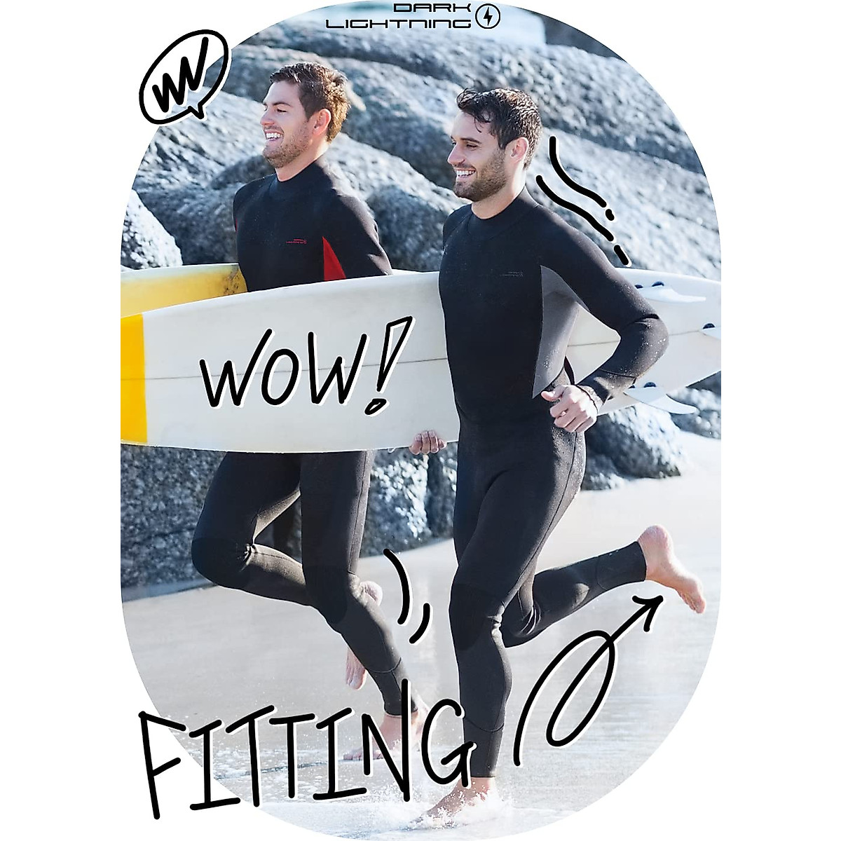 Dark Lightning Full Body Wetsuit Men and Women, 3/2mm Wet Suit Womens Mens Diving Surfing Snorkeling Kayaking Water Sports (Men - Black-3/2mm, Medium)