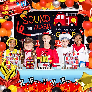 Winrayk Fire Truck Birthday Party Decorations Supplies for Boys Kids Teen, Fire Balloon Arch & Backdrop Tablecloth Fire Truck Flame Star Foil Balloon Fireman Firefighter Firetruck Birthday Decorations