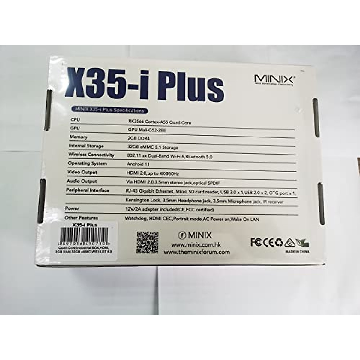 MINIX X35-i Plus 4K Ultra HD Industrial Android Player, WiFi 6/2GB DDR4/32GB eMMC 5.1 /GLAN/Pre-Rooted Firmware/Wake On LAN/Auto Power. Ideal for Digital Signage and Industrial Application.