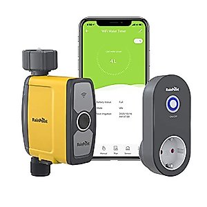 RAINPOINT Sprinkler Timer with Wi-Fi Hub, Smart Watering Timer Programmable Water Timer Hose Faucet Timer, Wireless Remote Control Irrigation System with Water Flow Meter, for Outdoor Yard, Garden