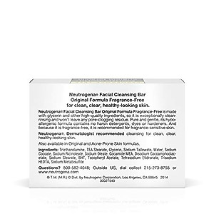 Neutrogena Original Fragrance-Free Facial Cleansing Bar with Glycerin, Pure & Transparent Gentle Face Wash Bar Soap, Free of Harsh Detergents, Dyes & Hardeners, 3.5 oz