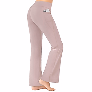 FIRST WAY Buttery Soft Women's Bootcut Yoga Pants Capris with 3 Pockets Lounge Floral Printing Full-Length, Taupe L