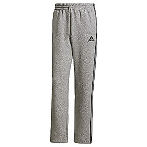 adidas Men's Essentials Fleece Open Hem 3-Stripes Pants, Medium Grey Heather, Small