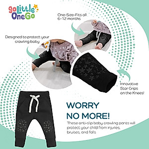 Go Little One Go, Anti-Slip Baby Jogger Crawling Pants | Organic Cotton | Unisex (6-12 Mo) (Black)