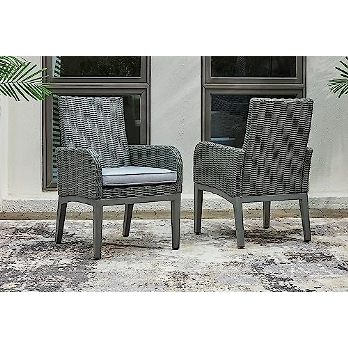 Signature Design by Ashley Elite Park Casual Outdoor Resin Wicker Arm Chair with Cushion, 2 Count, Gray