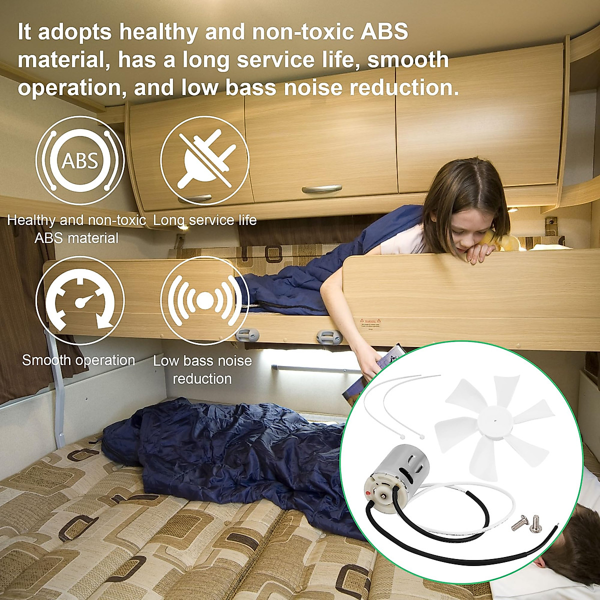 Puxyblue 6" RV Vent Fan Blade and 12V D-Shaft Motor Compatible With Heng's, Elixir, Jensen, Jayco, Toyota Dolphin - 2 Screws and 2 Zip Ties for Camper Roof Vent